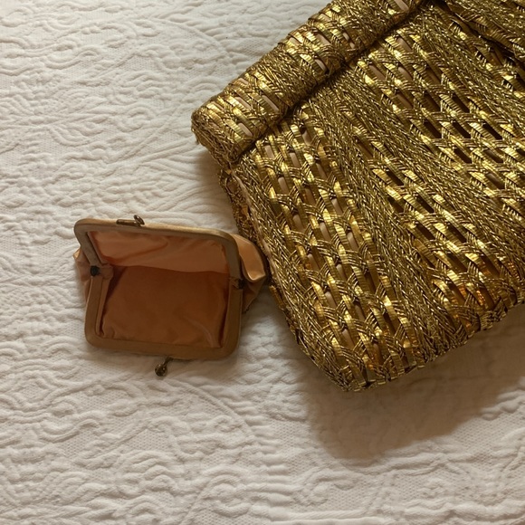 Vintage | Bags | Vintage Woven Gold Metal Ribbon Handbagsatin Lined ...